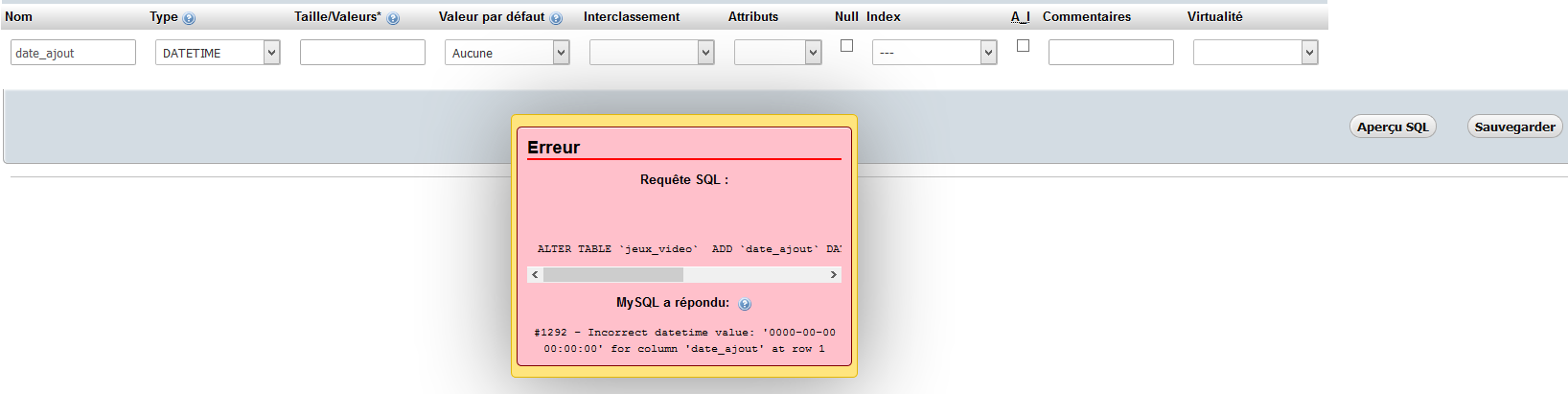 [Résolu] Modifier la structure d'une table après sa créatio - DATETIME par AlexandreDijos - page ...